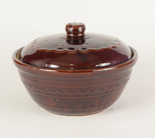 Vtg MARCREST Oven Proof Stoneware Pot Brown Daisy Crock Casserole Bowl ...