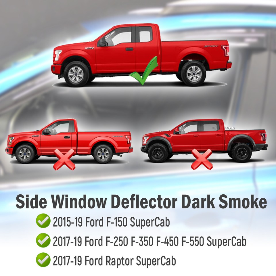 4x 2015-24 Ford F150 Extended / Super Cab Door Deflector Vent Visors ...