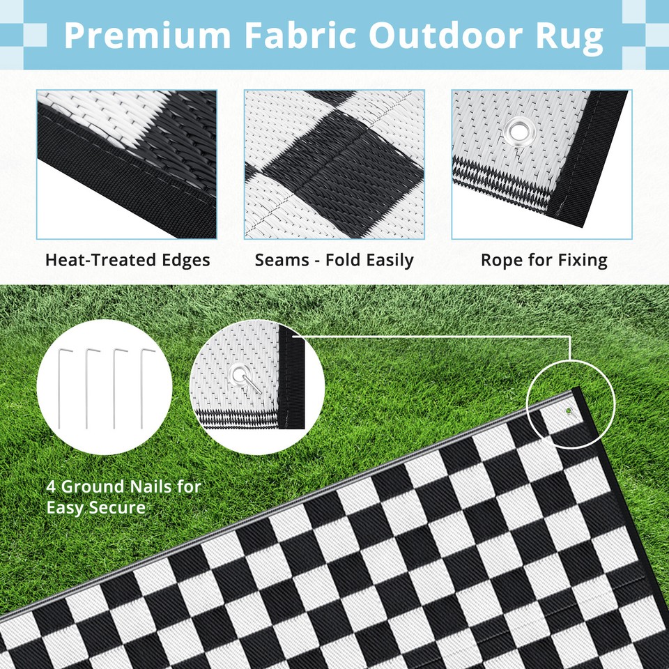 9x18' Large Mat Outdoor Rug Patio Deck RV Reversible Area Rug Camping ...