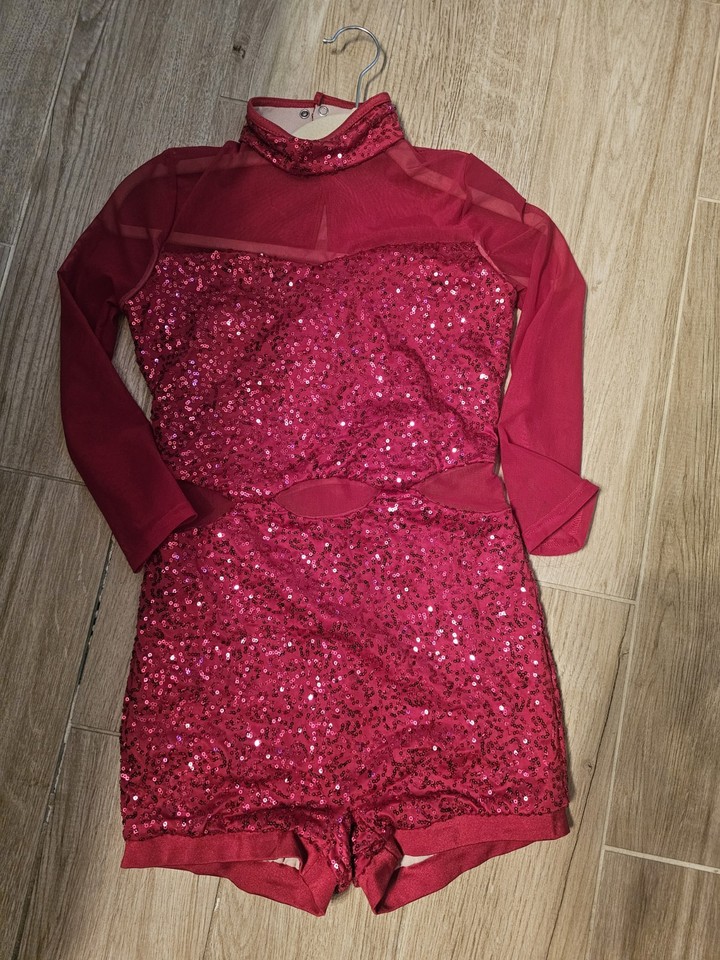 WEISSMAN Red Sequin Sheer Cutouts BIKETARD Dance Costume SA S ADULT | eBay