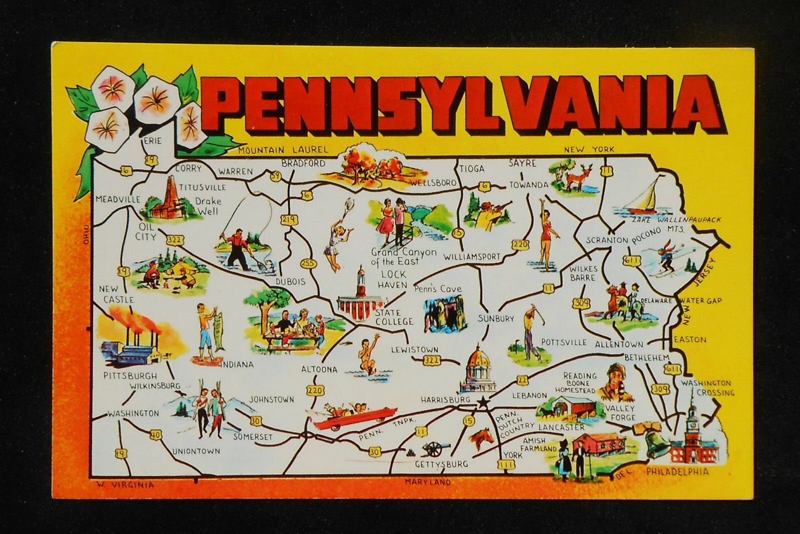 1970s Pennsylvania State Map Icons Landmarks PA Postcard | eBay
