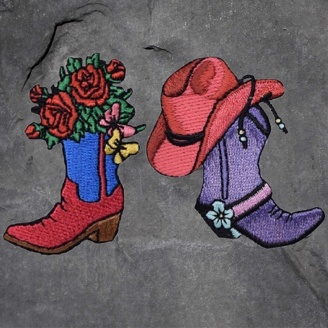 Cowboy Boot Patch Set - Western, Cowboy Hat, Flower, Rancher, Roses ...