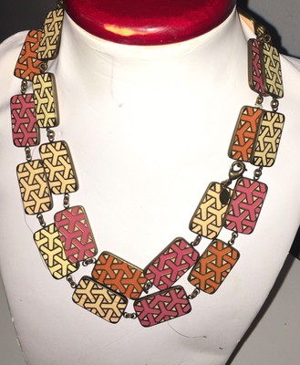 LEE ANGEL Multicolor Enamel Tile Chain REVERSIBLE Necklace W/HANG TAG ...