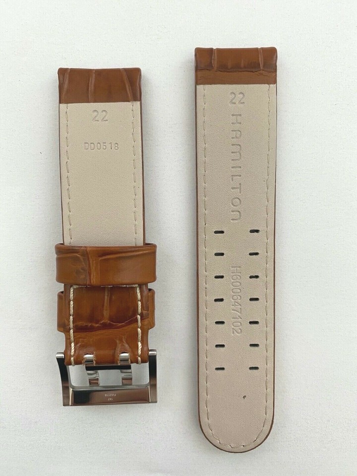 Original Hamilton Khaki Aviation 22mm Brown Leather Watch Band Strap ...