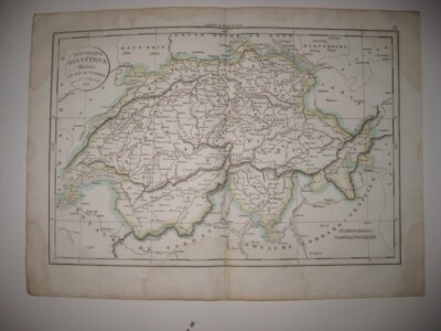 ANTIQUE 1834 HELVETIC REPUBLIC now SWITZERLAND HANDCOLORED DATED MAP ...