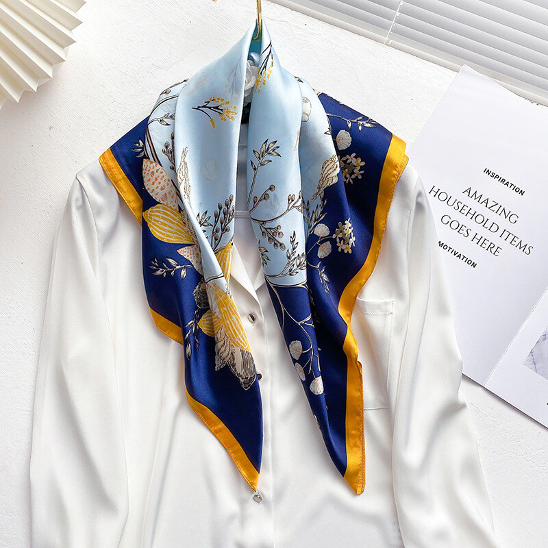 Silk Feeling Square Scarf Women Neckerchief Wrap Turban Vintage Flower ...