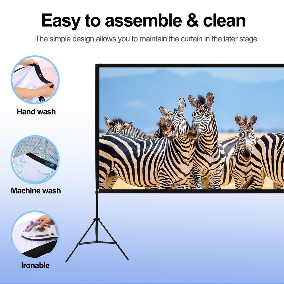 80/100/120" Portable Projector Screen w/Stand Set Outdoor 4K 16:9 HD ...