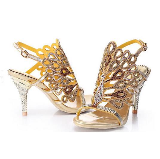 Womens Dress Sandals Peacock Rhinestone High Heel Stiletto Evening Peep ...