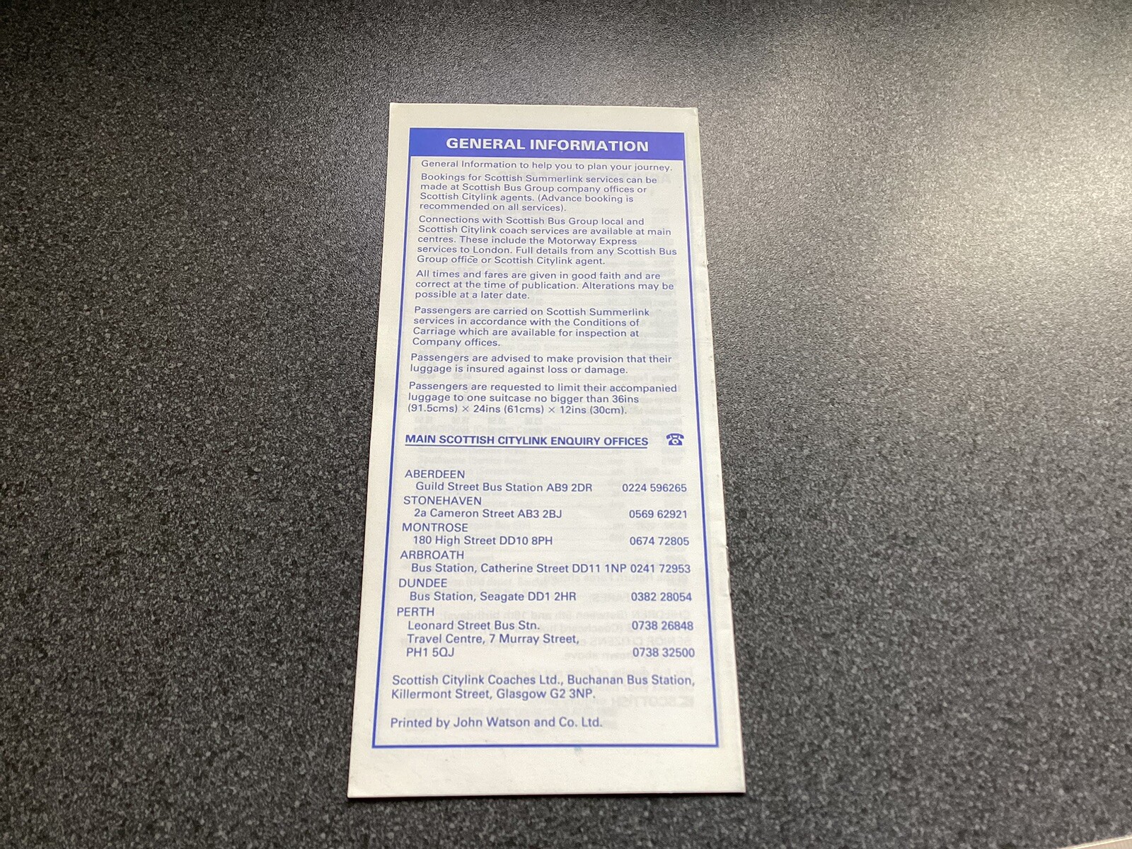 Scottish Citylink Bus Group Timetable 1986 Grampian Tayside Area ...