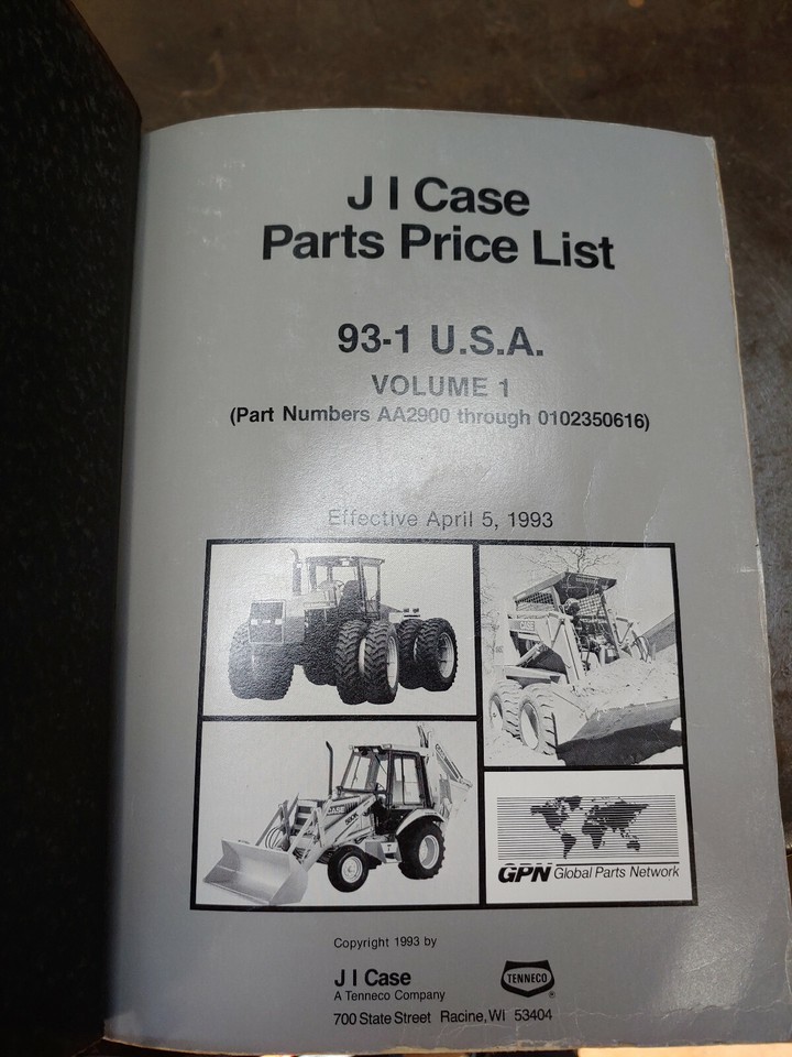 J I CASE PARTS PRICE LIST 93-1 U.S.A. VOLUME 1 - IN BINDER | eBay
