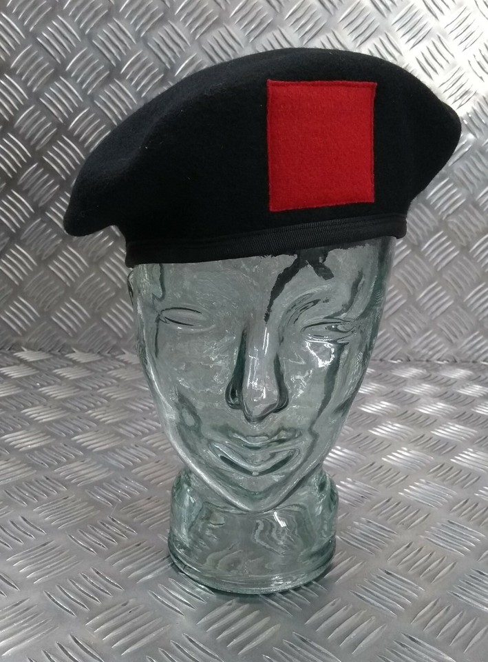 Genuine Military Spec Uniform Dress Wool Beret H&S Black Red Patch Size ...