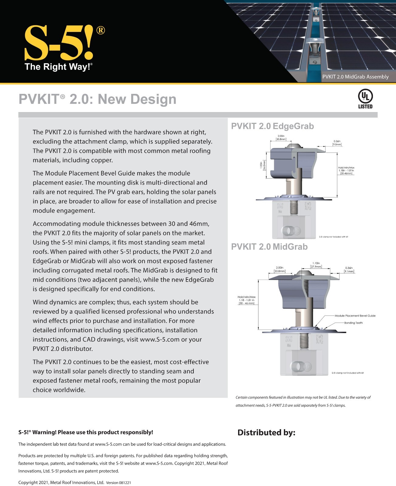 S-5! PVKIT 2.0 EdgeGrab or MidGrab Standard Rooftop Solar Panel System ...