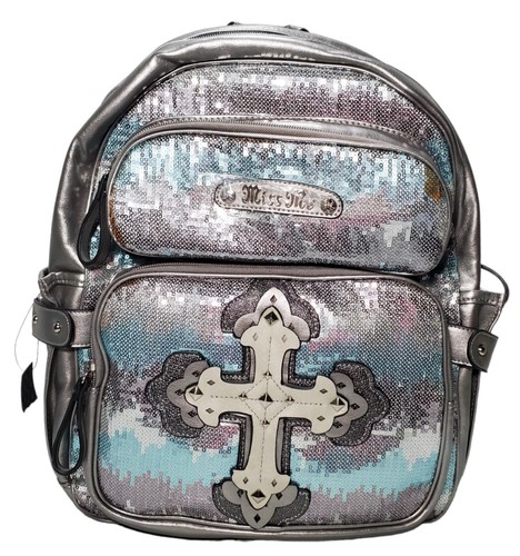 Miss Me Backpack Bag Silver Sequin Logo Bling Dazzling New With Defects ...