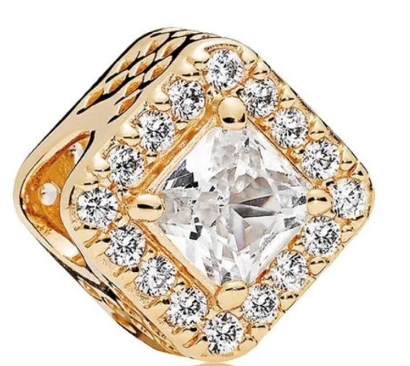 PANDORA Authentic Geometric Radiance 14K Gold Square Pandora Charm NIB ...