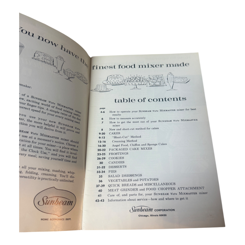 Sunbeam Mixmaster Vista Stand Mixer Recipe Book Instruction Manual 1962 ...