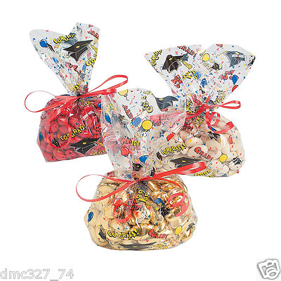 12 GRADUATION Party Favors Cello Cellophane Goody Loot TREAT BAGS Cap ...