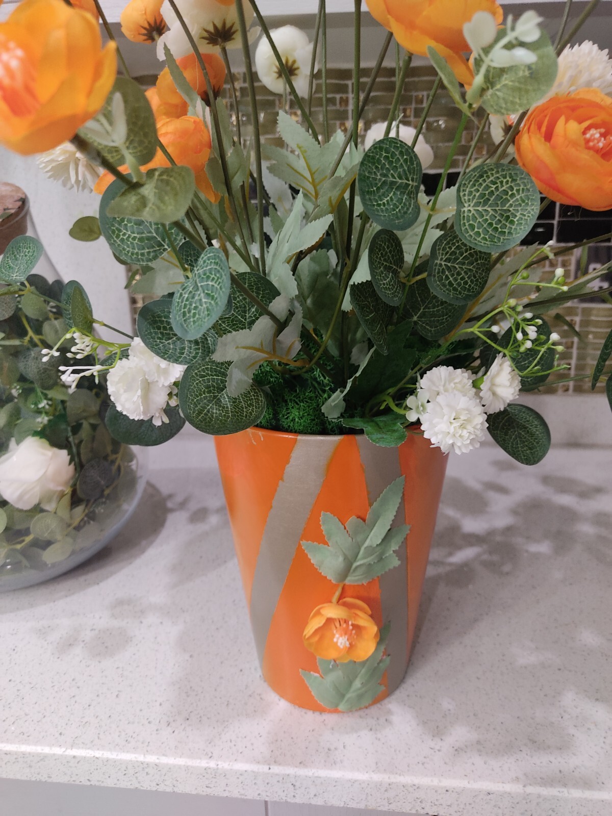 Artificial orange and white flowers arrangements lotus carnation ...