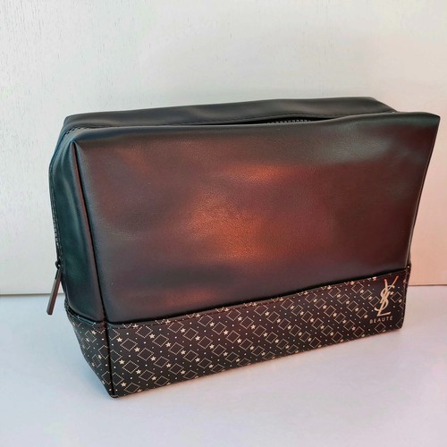 YSL Beauty Leather Effect Black Makeup Cosmetics Bag / Trousse / Pouch ...