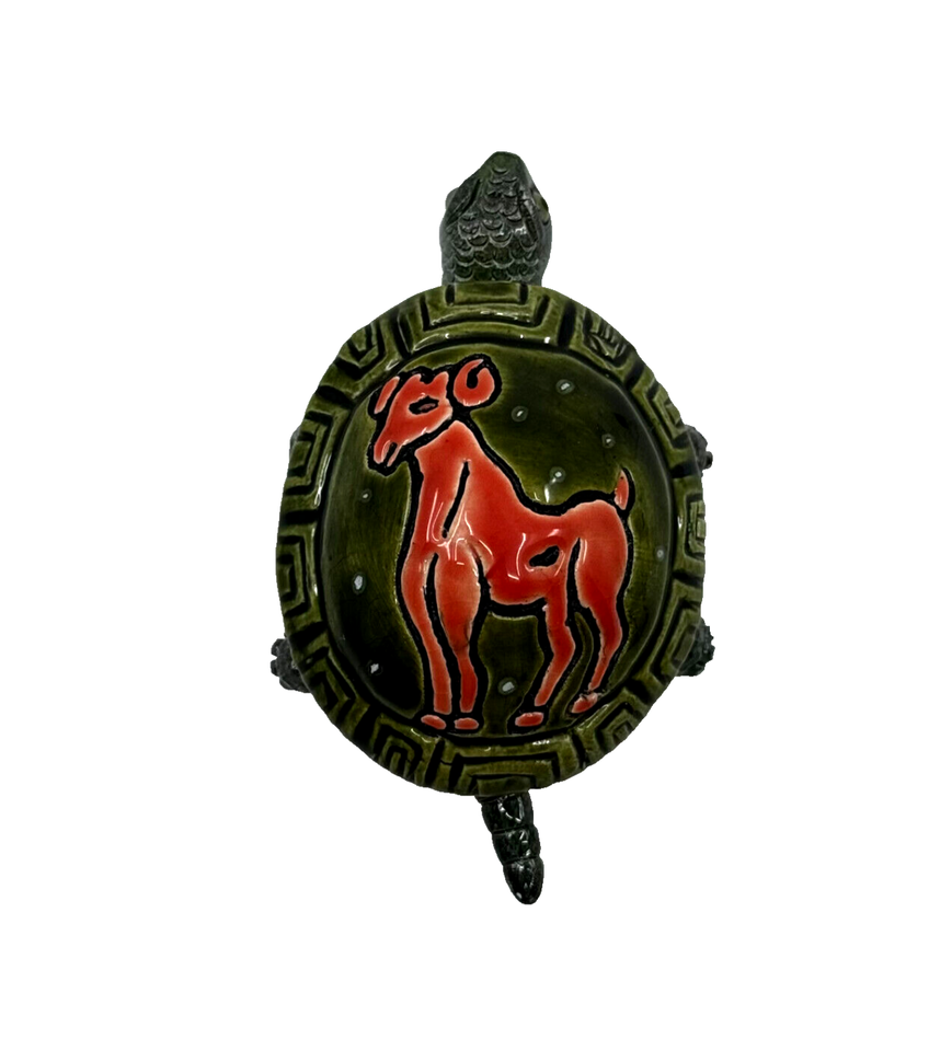 Vintage Ceramic Wiggly Green Turtle Collectible Aries Zodiac Sign LEPS ...