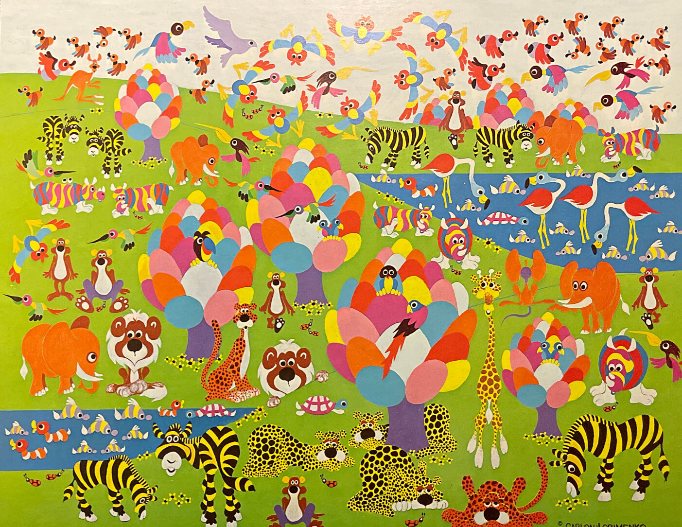 Animals Wildlife 1970s Vintage Print Carl Orimenko Funky Mid-Century ...