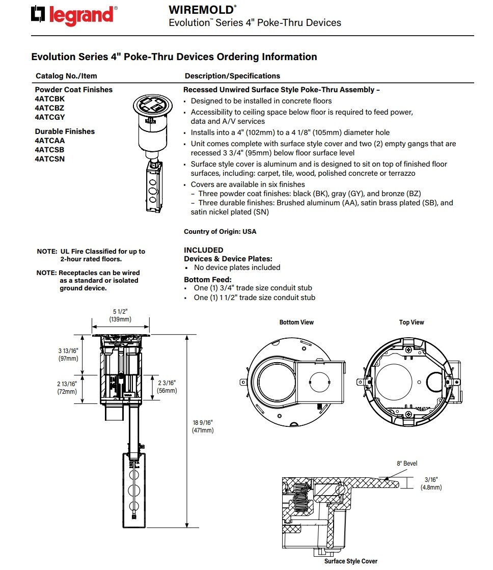 Wiremold RC4ATCBK Flash Multi-Service Flush Poke Through Device - Black ...