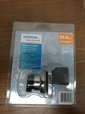 SIEMENS 52SA2CABA1P 30.5mm SELECTOR SWITCH 3-POS. MAINTAINED 1-NO-1NC ...