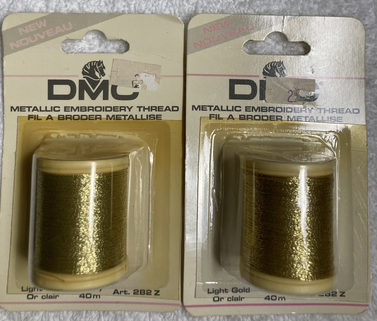 2 - DMC Light Gold Metallic Embroidery Thread 40m Per Spool. New Old Stock,