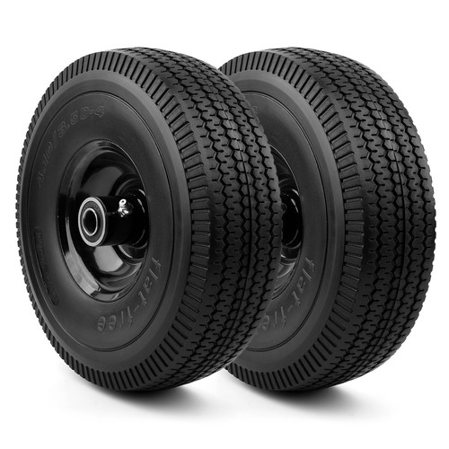 Set of 2) 4.10/3.50-4 (10") Urethane Flat Free Wheel & Tire Assembly ...