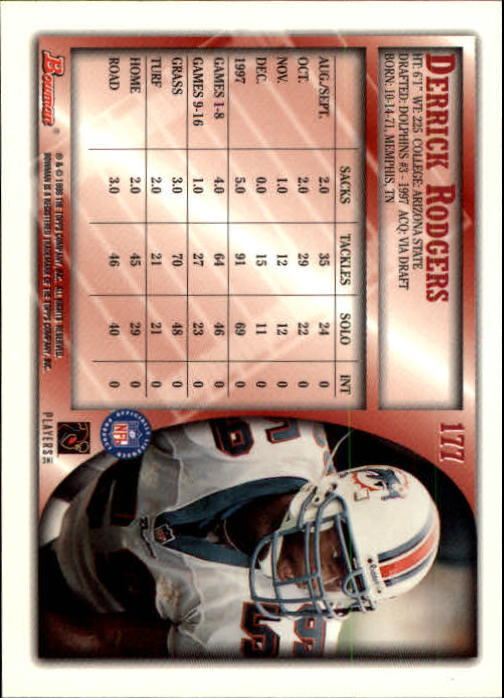 1998 Bowman Football Card #177 Derrick Rodgers | eBay