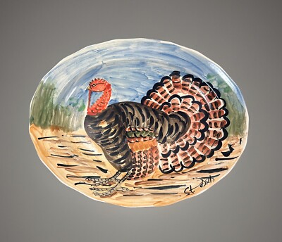 Vintage IDEN POTTERY Large Handpainted Turkey Platter by Steve Duffy ...