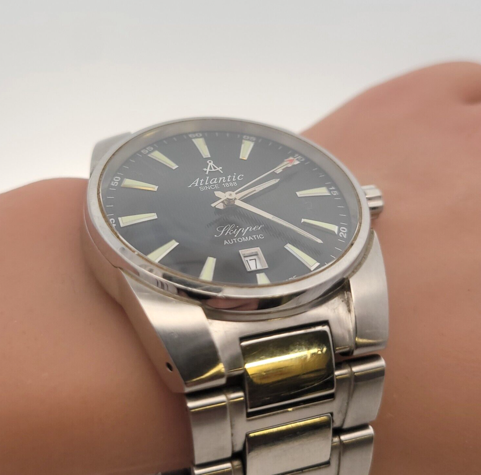 Atlantic Skipper Automatic Stainless Steel 42mm Black Dial Men's Watch ...
