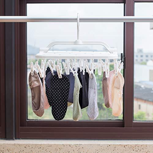 Foldable Clip Hanger Laundry Drying Rack with 26 Clips for Socks Bras ...