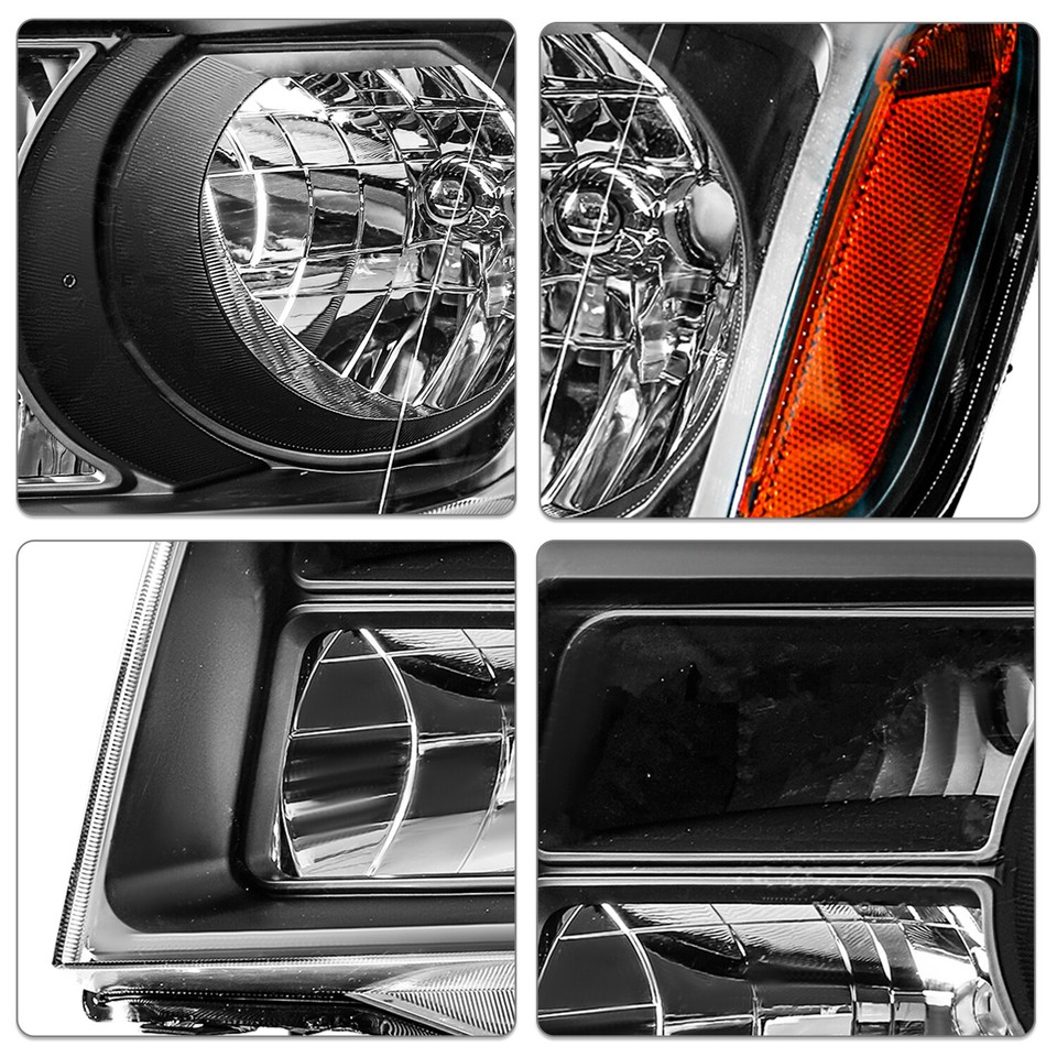 For 2012 2013 2014 2015 Honda Pilot Halogen Amber Black Headlights Pair ...