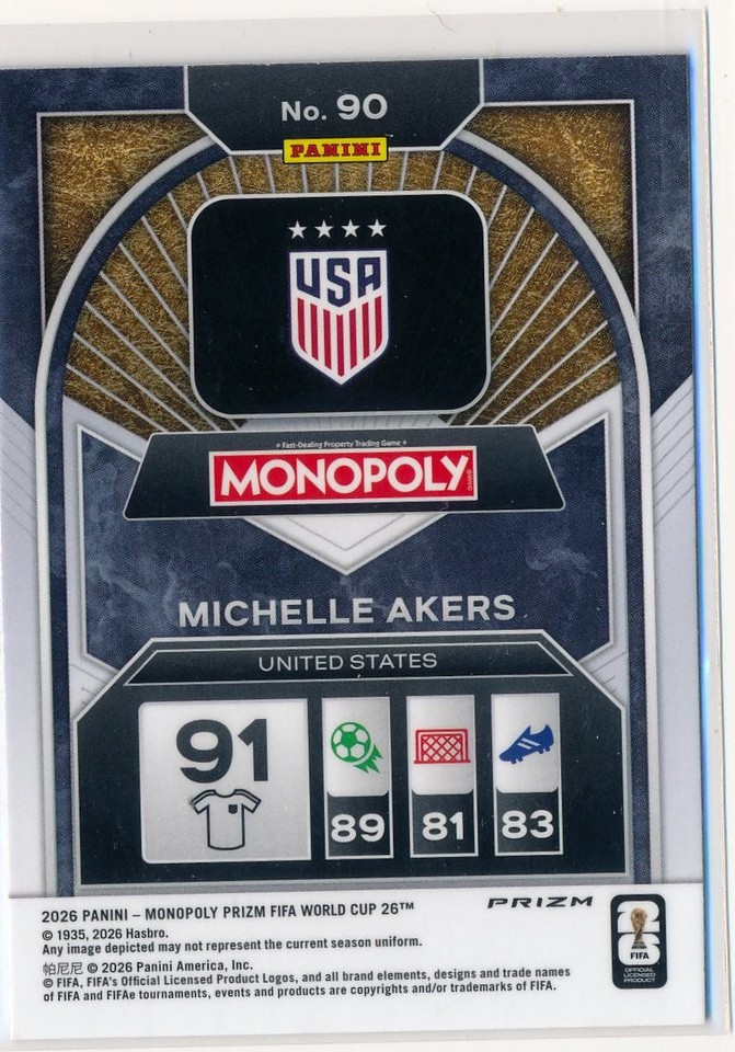 Michelle Akers 2026 Panini Prizm Monopoly FIFA World Cup Gold Cracked ...