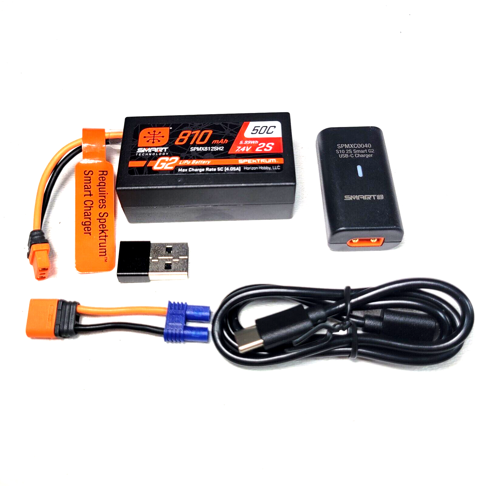 Losi Mini LMT 1/18 Lipo Spektrum G2 Battery 810Mah 50C & USB Type-C ...