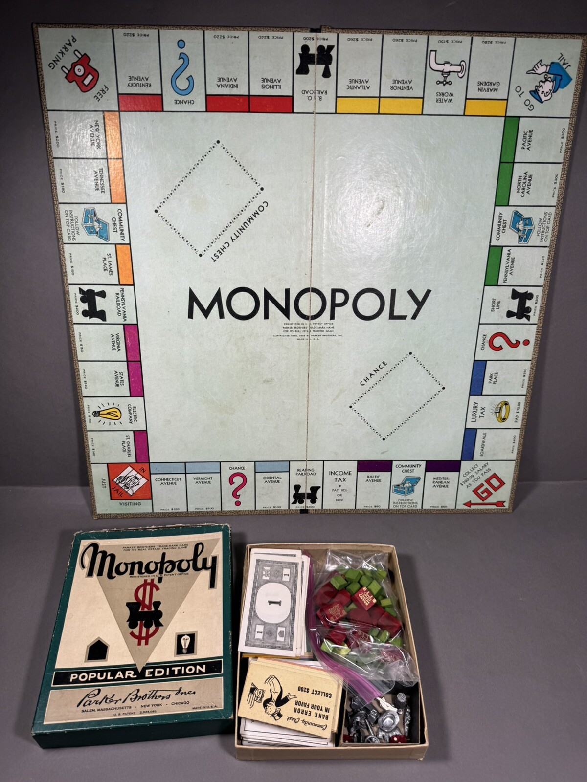 Vintage Monopoly 1950s Copyright Parker Brothers Popular Edition Board ...