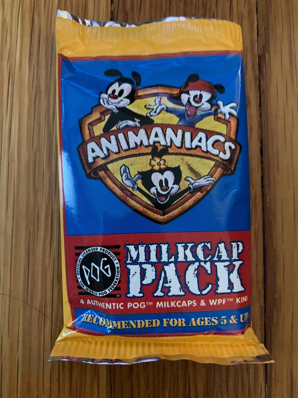 Animaniacs Pogs Authentic foil sealed pack 4 pog milk caps & 1 WPF Kini ...