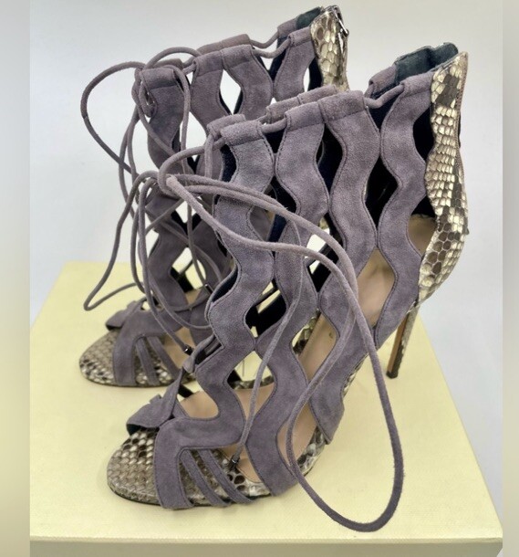 Alexandre Birman Loretta Python & Suede Cutout Sandal size 39 EU (Box ...