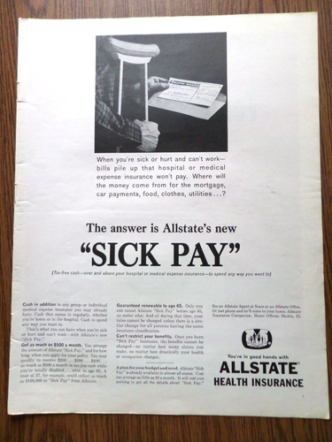 1963 Allstate Health Insurance Ad Sick Pay | eBay