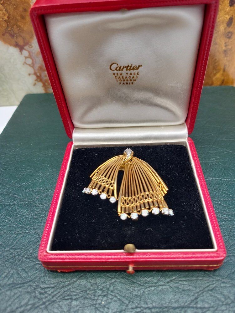 CARTIER VINTAGE 1950'S 18K GOLD & DIAMONDS PIN BROOCH… - Gem