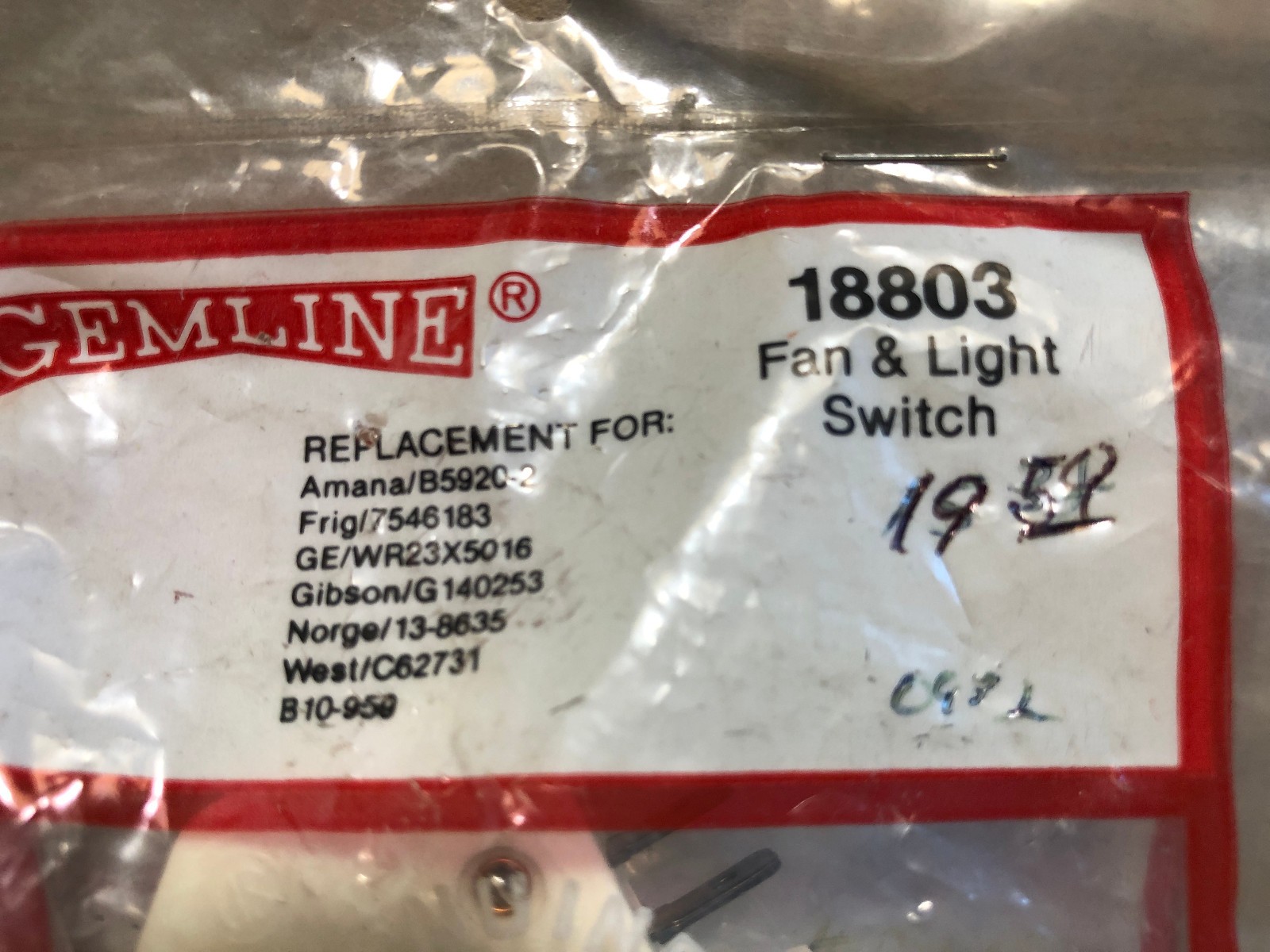 Gemline # 18803 Fan & Light Switch - Refrigerator | eBay