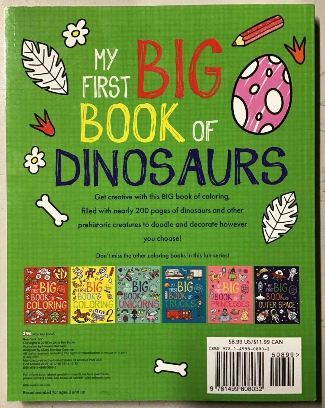 My First Big Book of Dinosaurs by Little Bee Books (2018, Coloring ...