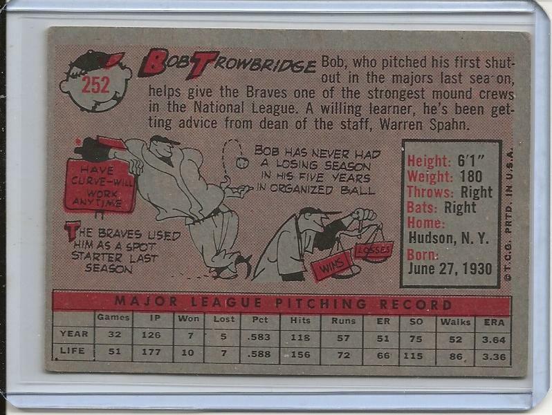 1958 Topps Baseball Card Bob Trowbridge Pitcher Milwaukee Braves NR MT ...
