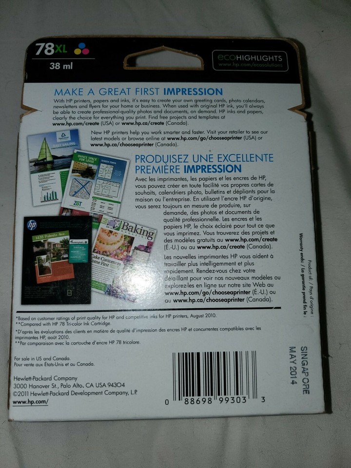 HP 78XL Genuine Tri-Color Ink Cartridge C6578AN NEW Sealed Exp. MAY ...