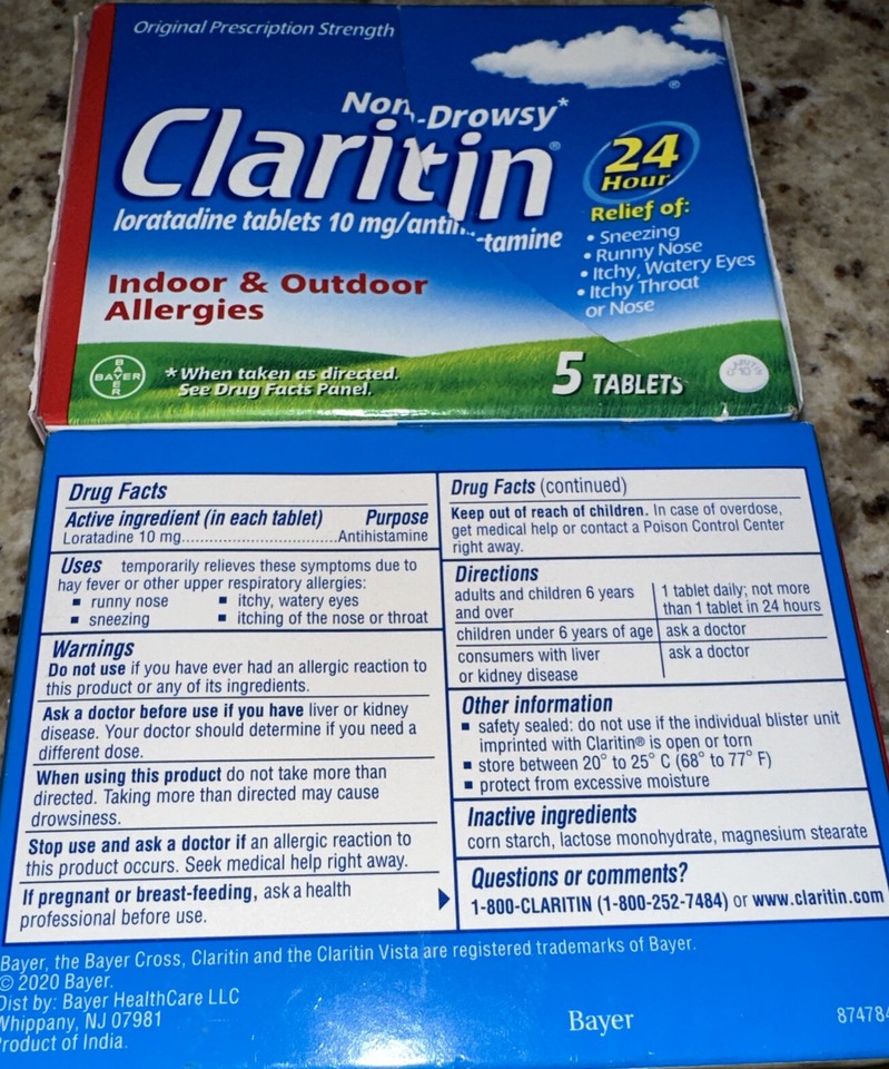 Claritin 24 Hr Non-Drowsy Indoor & Outdoor Allergy Relief 10mg 5 Tablet ...