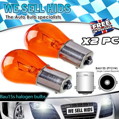 2x BAU15S PY21W 581 Left Right Indicator Turn Signal Light Amber Glass ...