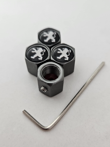 Peugeot Matte Gray Anti Theft 4 Valve dust Caps Car Wheel Covers Alloy ...