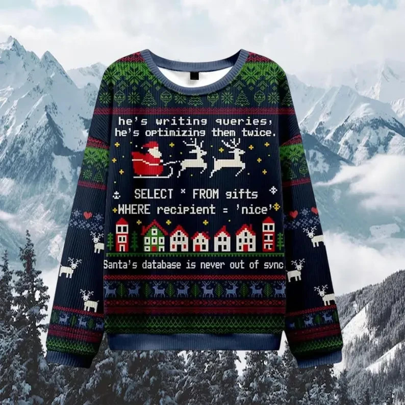 Santa's SQL Query Ugly Christmas Sweater SELECT FROM Gifts Programmer ...