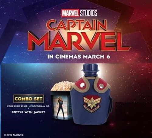Cool.. Captain Marvel Movie Bottle with Jacket Popcorn Bucket Thailand ...