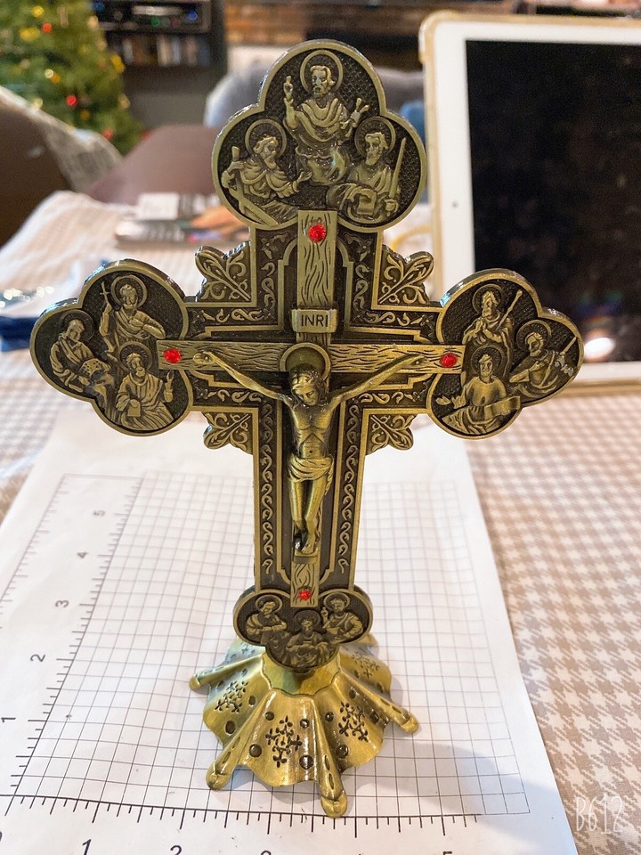 Antique Bronze INRI Catholic Religious Altar Standing Wall Crucifix ...